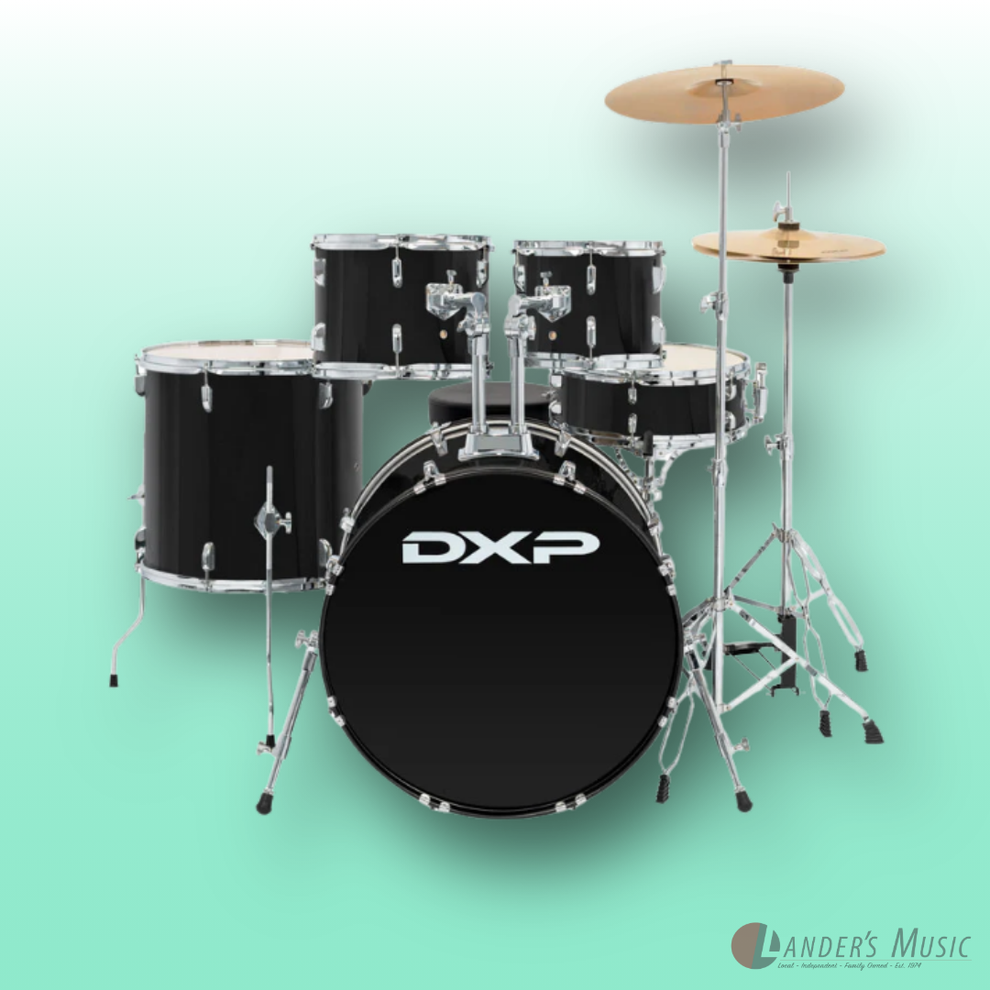 DXP Fusion Plus 22 Series Black 22" 5 Piece Drumkit Gig Package ...