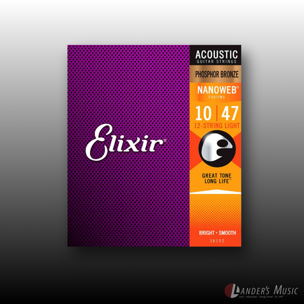 Elixir 10-47 Nanoweb 12 String Phosphor Bronze Acoustic Guitar Strings ...